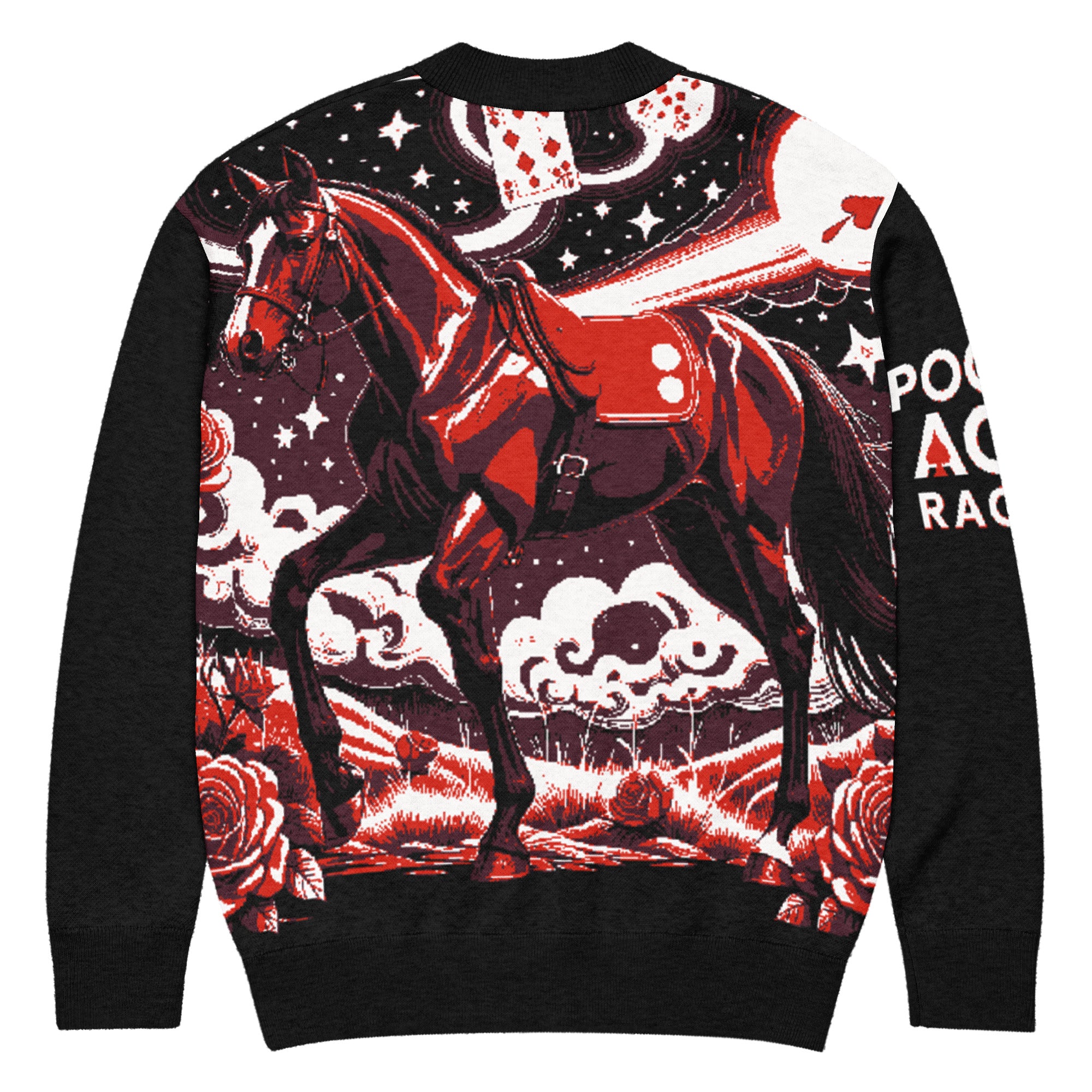 Knitted cardigan - PAR Rose (left front) + Ace High Display (right sle ...